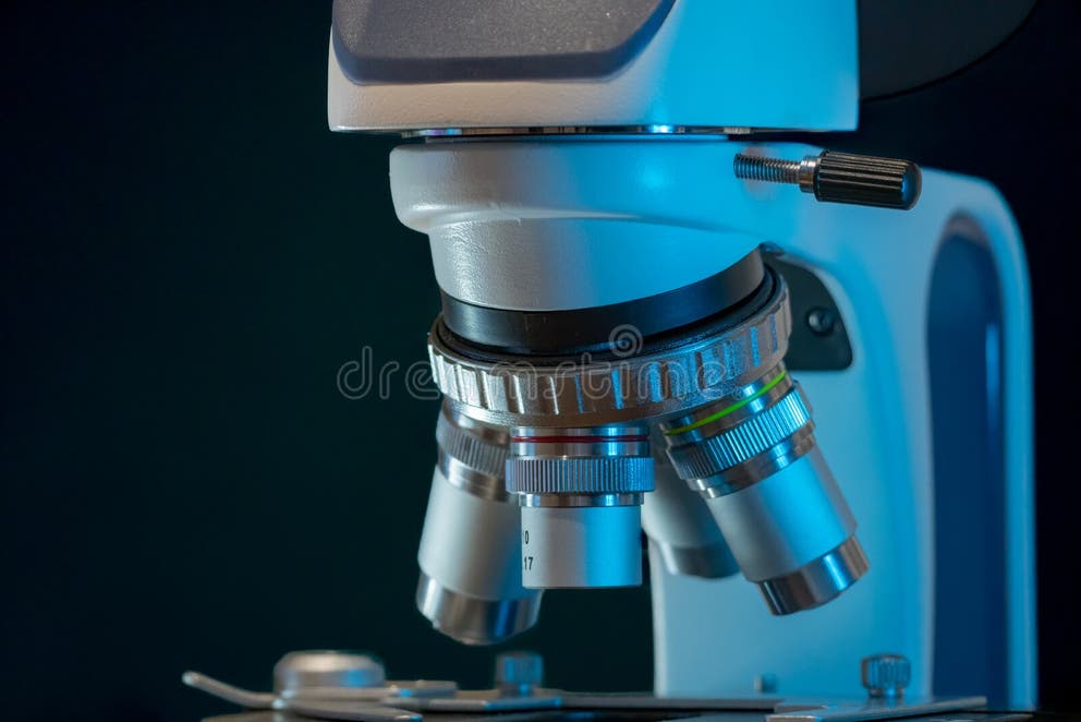 Microscope in Laboratory at Night. Microbiology and Research Concept ...