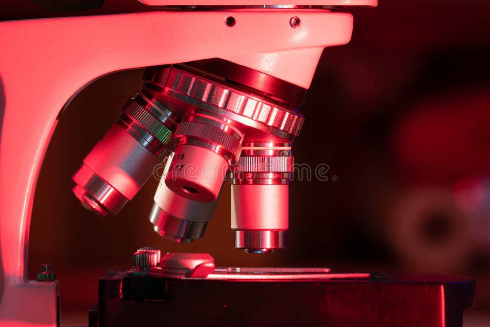 Microscope in Laboratory at Night. Microbiology and Research Concept ...