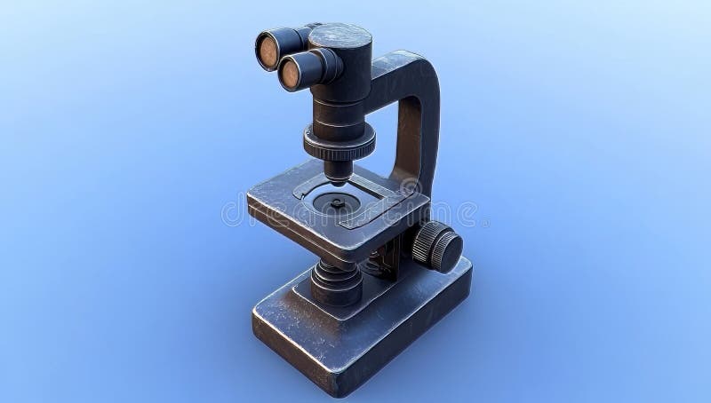 A Microscope for Laboratory Research, Highlighted Against a Blue ...