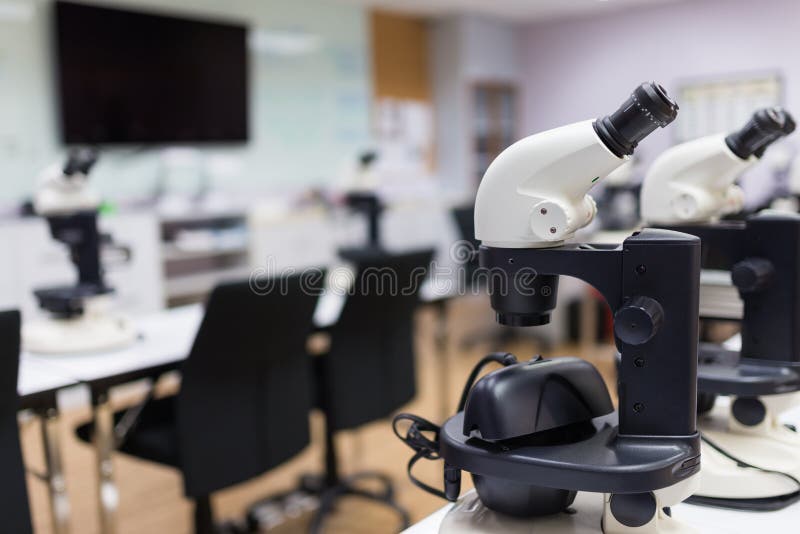 Microscope in Laboratory Room Stock Image - Image of instrument ...