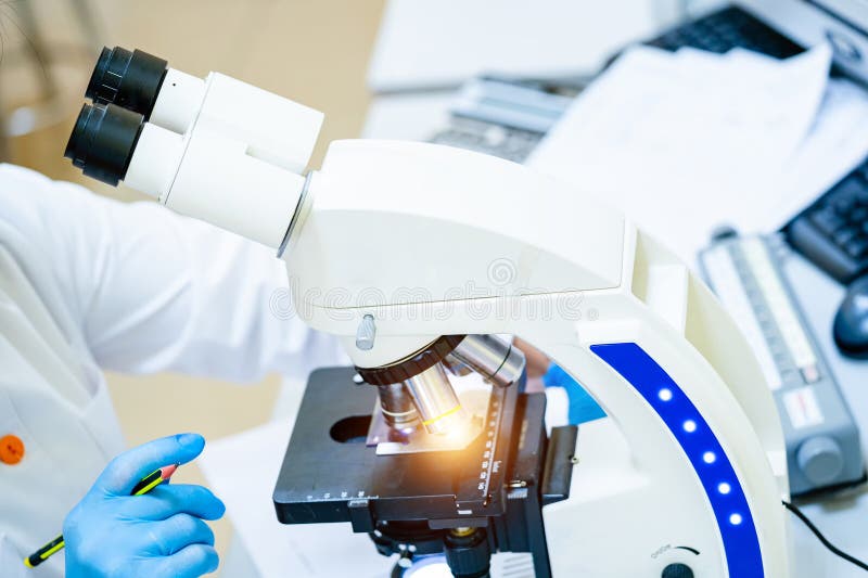 Microscope in Laboratory. Scientific and Medical Research Concept ...
