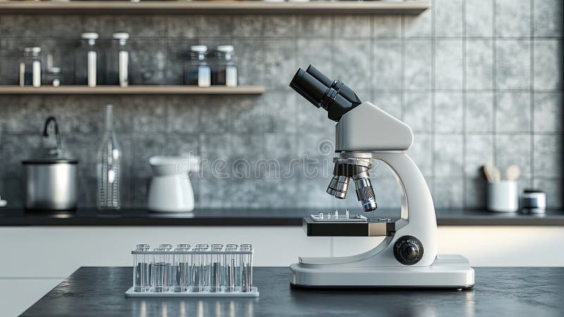Microscope and Laboratory Test Tubes. Selective Focus Stock Photo ...