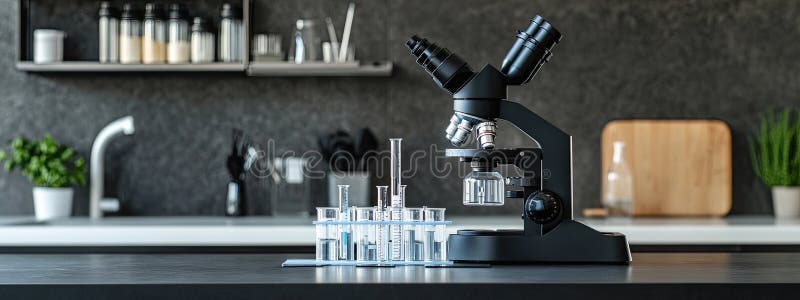 Microscope and Laboratory Test Tubes. Selective Focus Stock Image ...