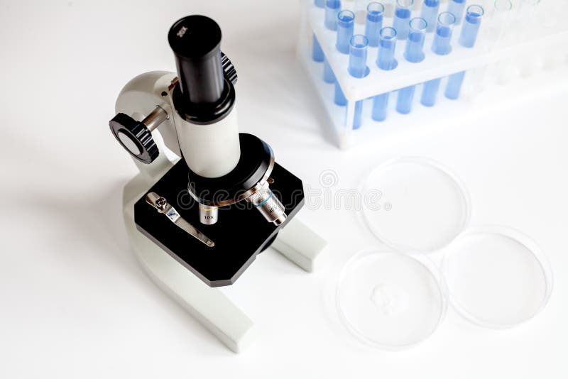 Microscope in the Laboratory with Test Tubes Top View Stock Photo ...