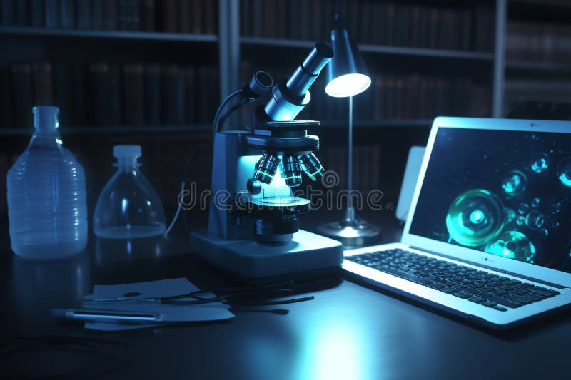 Microscope and Laptop Computer on Laboratory Desk, AI Generative Stock ...