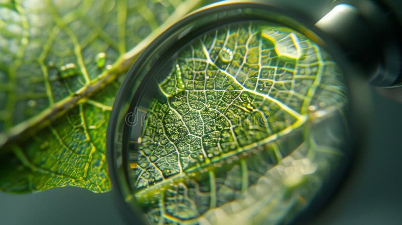 A Microscope Lens Captures the Intricate Structure of a Leaf from a ...