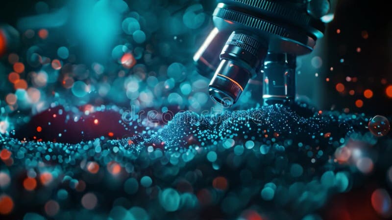Microscope Lens Over Blue Particles Stock Video - Video of focus ...