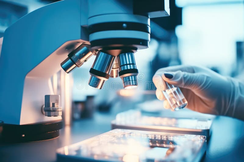 Microscope, Microscope Lens in a Science Laboratory Stock Illustration ...