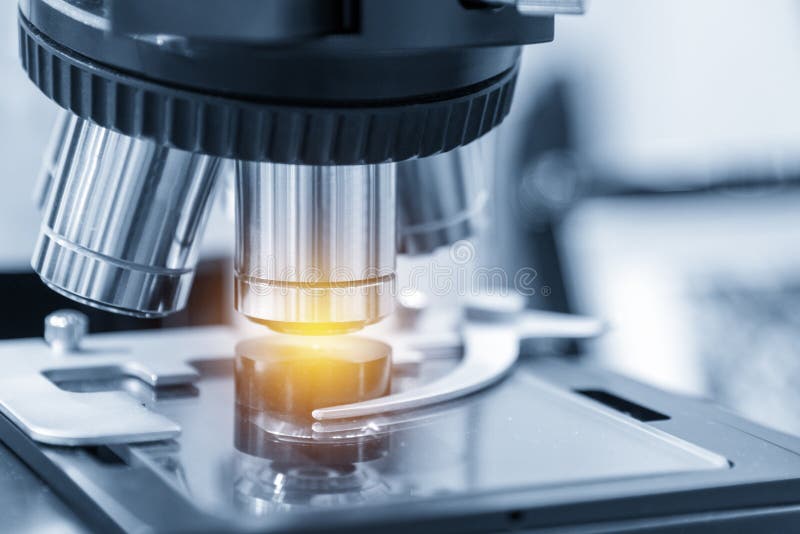 The Microscope in Light Blue Scene. Stock Image - Image of development ...