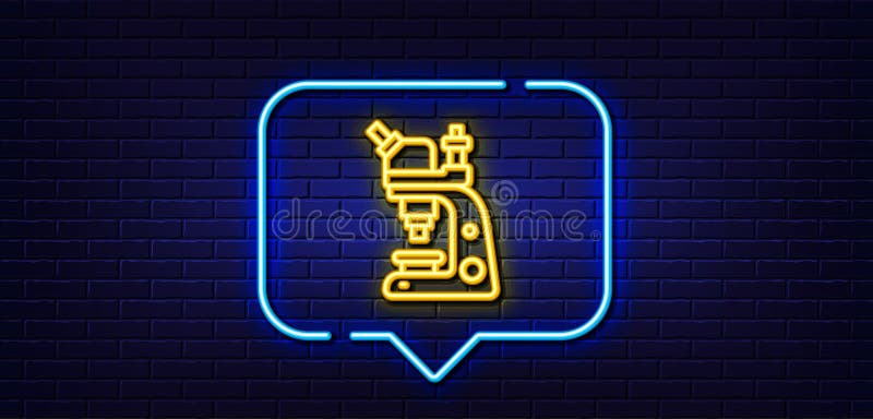 Microscope Line Icon. Chemistry Lab Sign. Analysis. Neon Light Speech ...