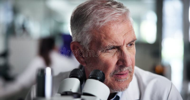 Microscope, Man and Scientist Thinking of Medical Development and ...