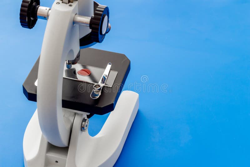 Microscope Medical Reserch. Blood Sample for Analysis. Blue Table Copy ...