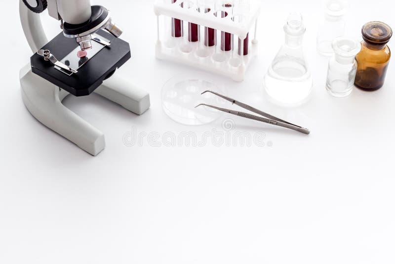 Microscope Medical Reserch. Blood Sample For Analysis. White Table Copy ...