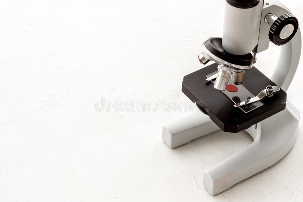 Microscope Medical Reserch. Blood Sample for Analysis. White Table Copy ...