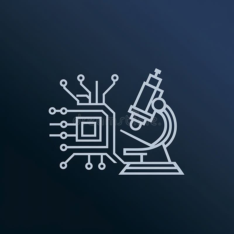 Microscope and Microchip, a Minimalist Line Art Illustration Depicting ...