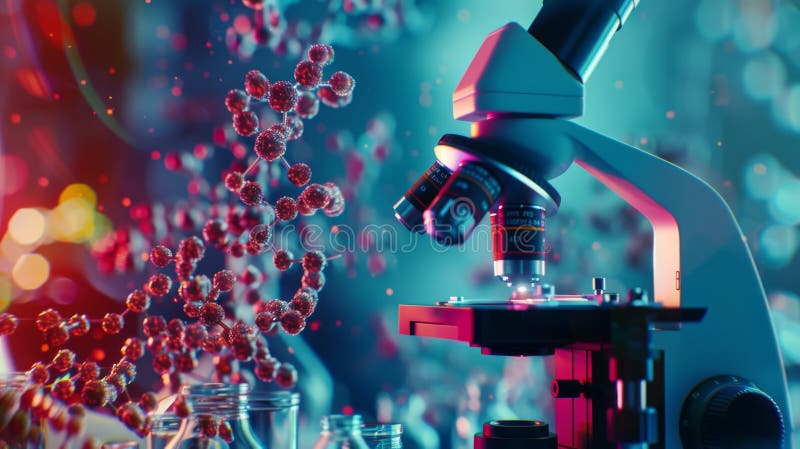 Microscope and Molecular Structure in Laboratory Stock Illustration ...