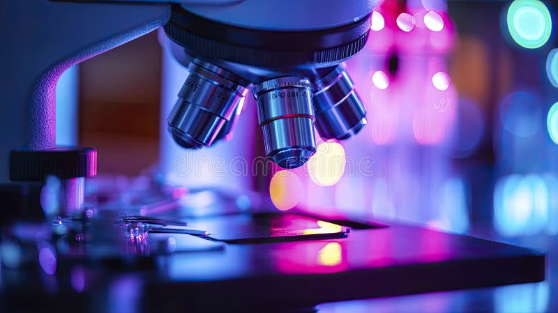 Microscope in Neon Light stock illustration. Illustration of technology ...