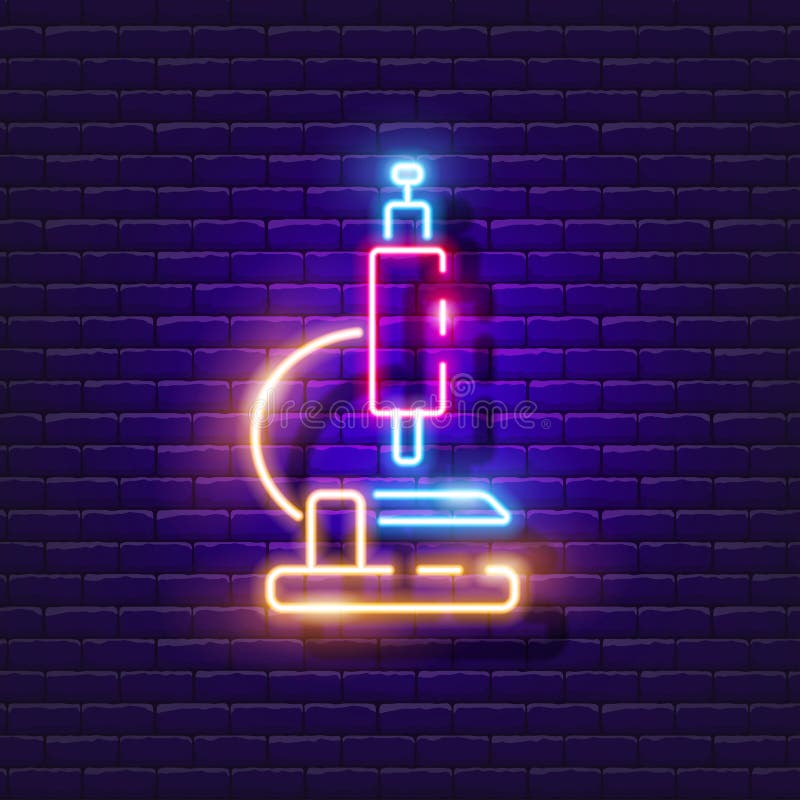 Microscope Neon Sign. Laboratory Equipment Glowing Icon. Vector ...