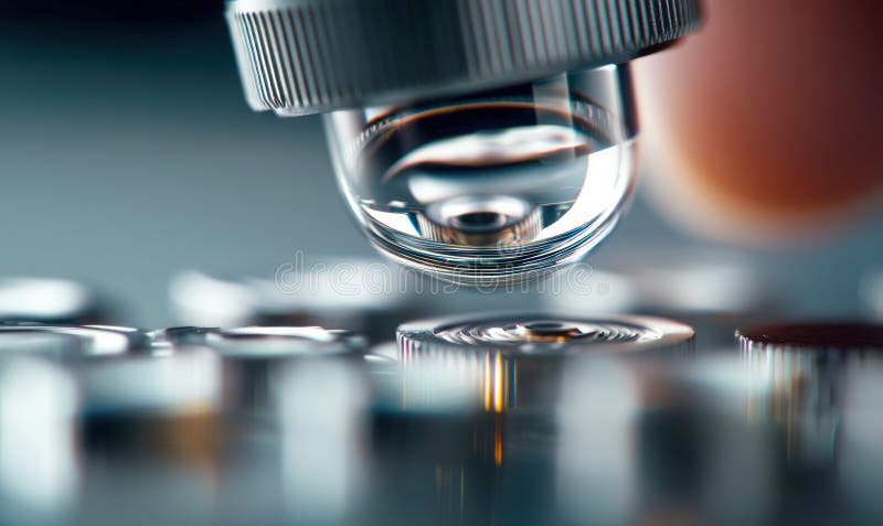 A Microscope Objective Poised Above a Microtiter Plate, Ready for ...