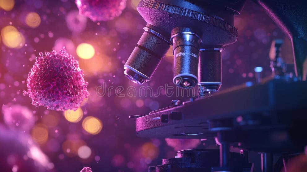 Microscope Observing Colorful Cellular Structures in Laboratory Stock ...