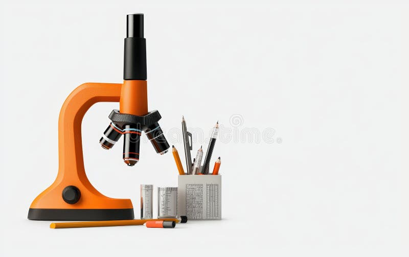 Microscope with Office Supplies White Isolate Background Stock ...