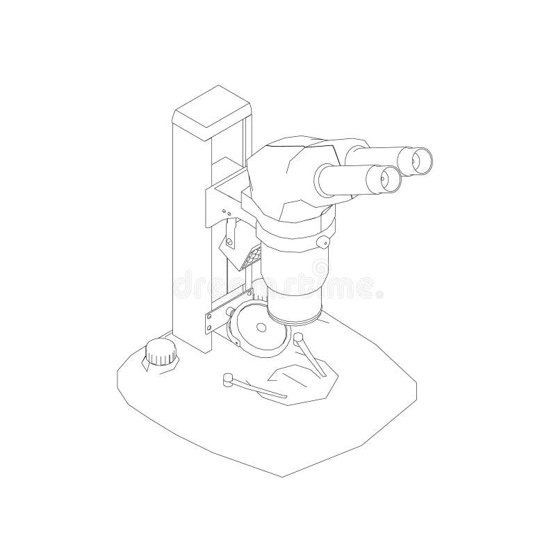 Microscope Outline from Black Lines Isolated on White Background. Side ...