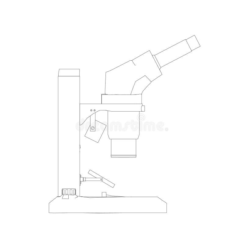 Microscope Outline from Black Lines Isolated on White Background. Side ...