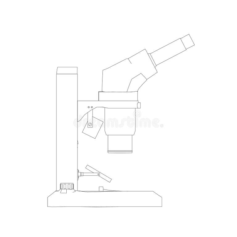 Microscope Outline from Black Lines Isolated on White Background. Side ...