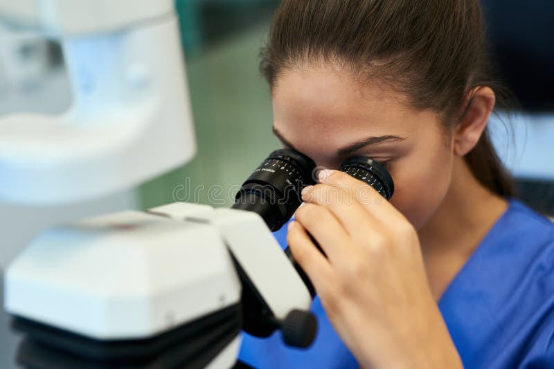 Microscope, Pathology and Woman Study with Virus Research at Hospital ...