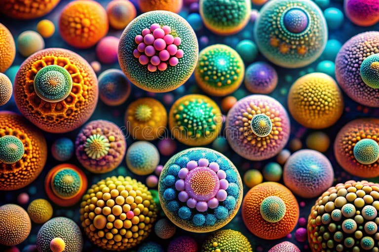 Microscope Photo of Vibrant Microbial Structures Stock Illustration ...