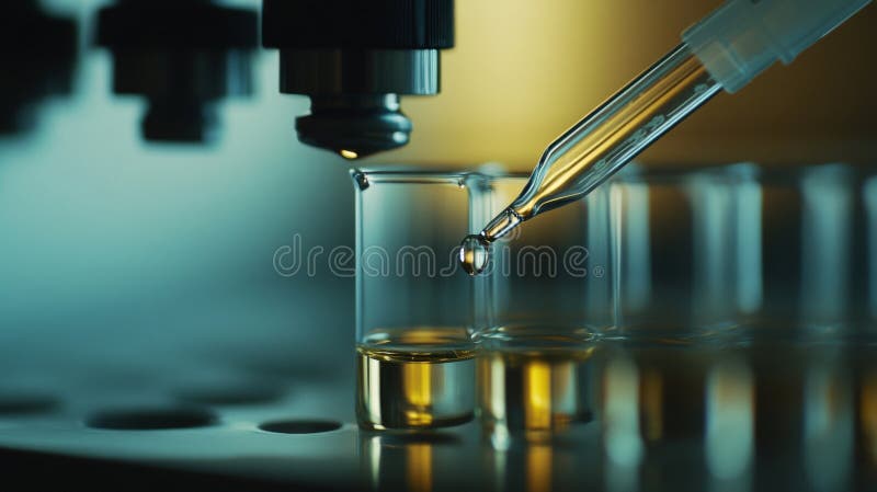 Microscope Pipette Dispensing Liquid into Small Glass Vessels Stock ...