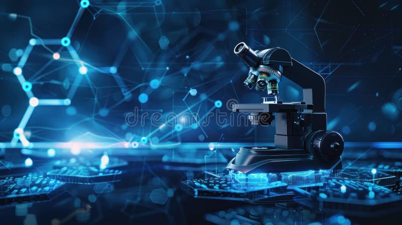 A Microscope is Placed on a Blue Background with a Lot of Lines and ...