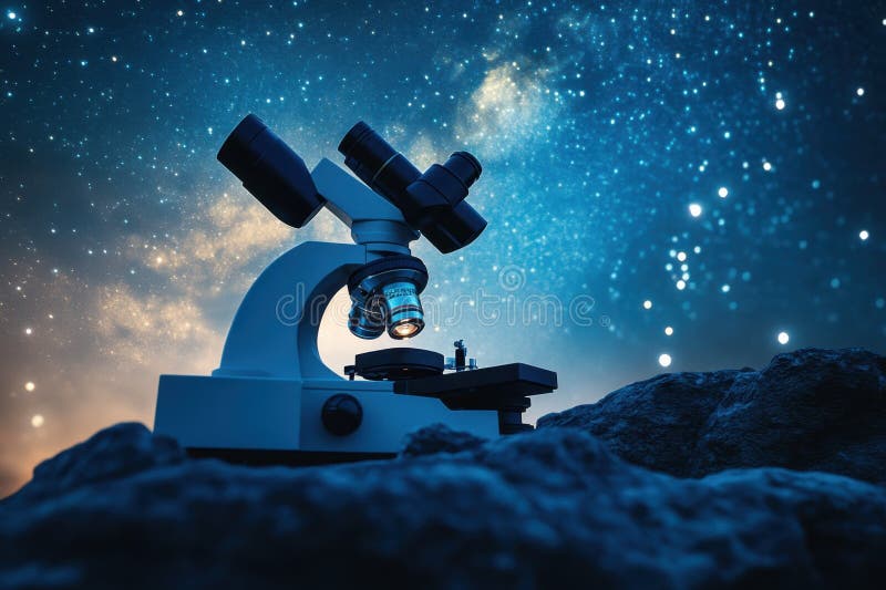 Microscope Placed on Rocks Under a Starry Night Sky Showcasing the ...
