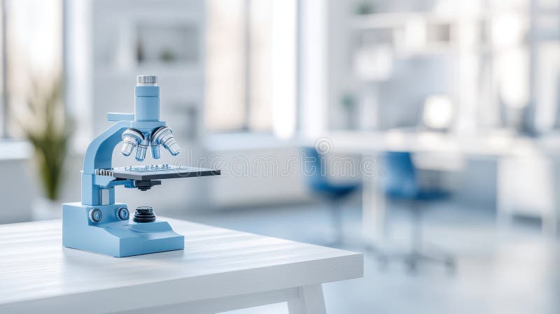 A Microscope is Placed on a Table Inside a Well-lit Room, Showcasing a ...
