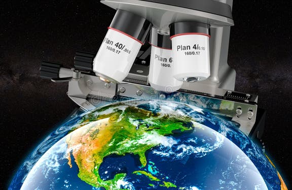 Microscope with Planet Earth, View in the Space. Global Research and ...