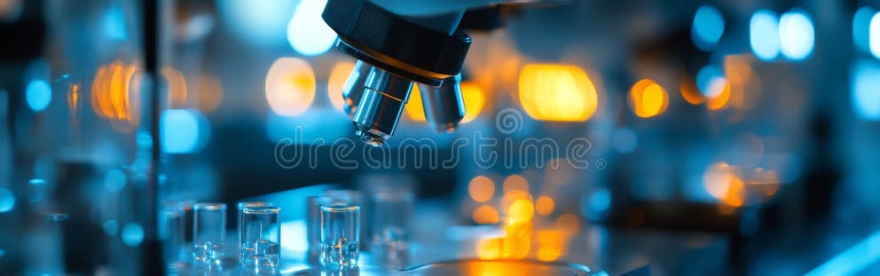 A Microscope is Positioned on a Lab Bench, Examining Various Samples ...