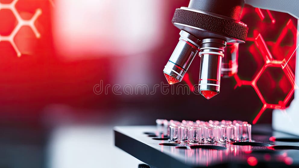 Microscope in Red Light stock illustration. Illustration of pink ...