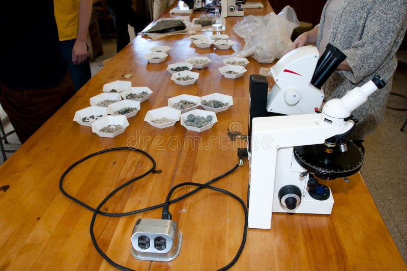 Microscope Rock Chip Analysis Stock Photo - Image of microscope, class ...