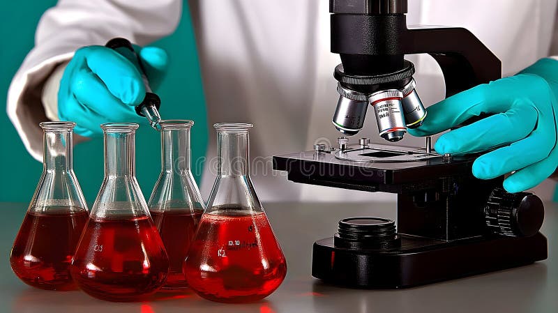 Microscope and Sample Close Up View of Medical or Scientific Research ...