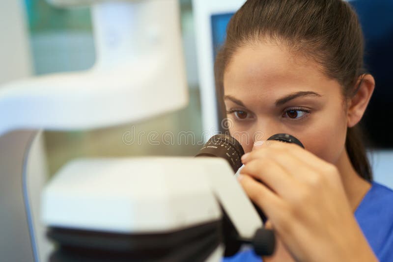 Microscope, Sample and Science with Pathology Woman in Laboratory for ...