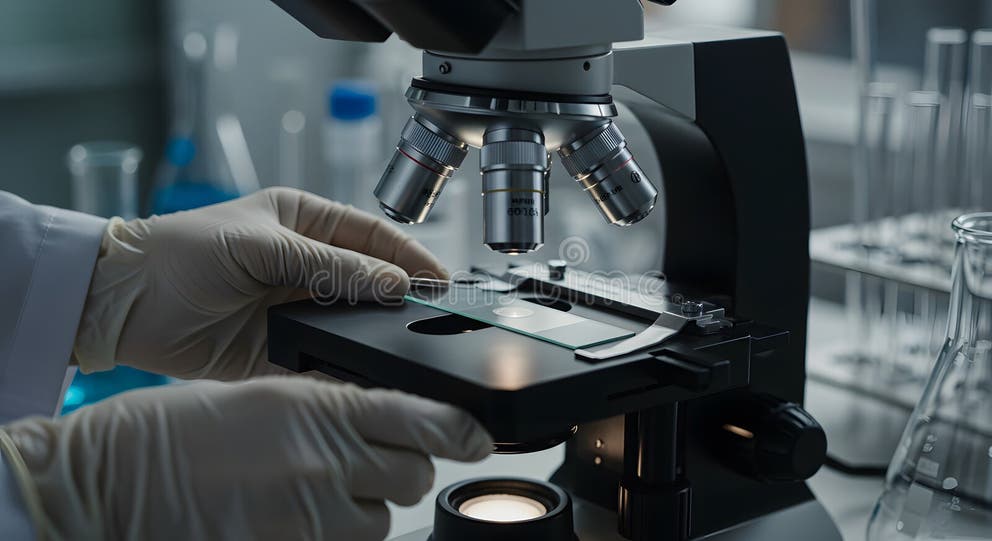 Microscope and Sample Slide in Lab Stock Illustration - Illustration of ...