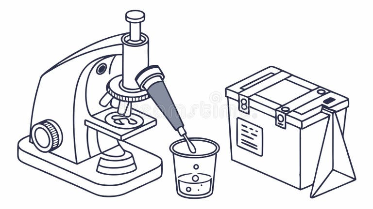 Microscope with Samples and Box, Lab Research Setup, Vector Art, Vector ...