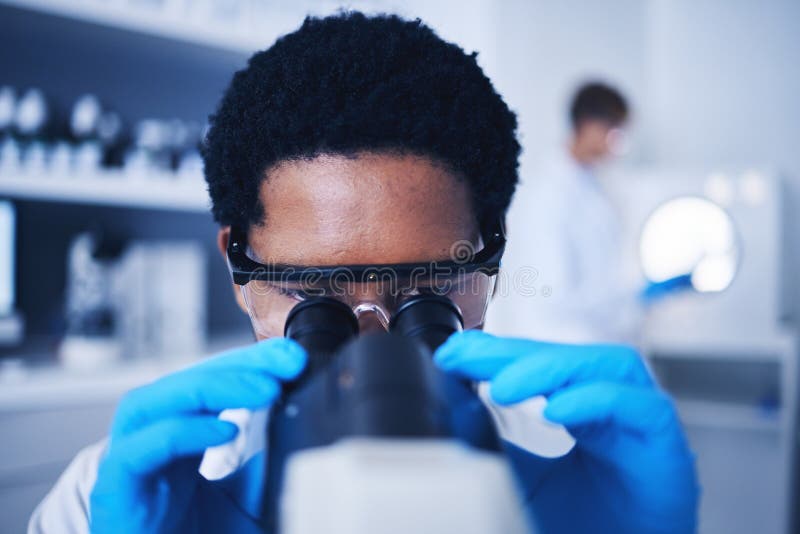 Microscope, Science and Black Man Face Working in Laboratory, Medical ... Microscope, Science and Black Man Face Working in Laboratory, Medical ...