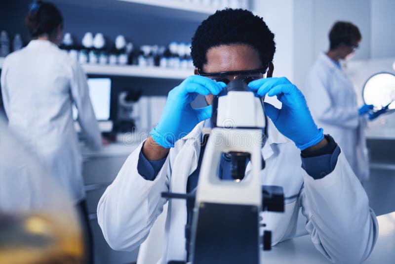 Microscope, Science and Black Man Working on Test in Laboratory of ...
