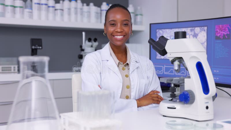 Microscope, Science and Face of Woman in Laboratory for Research ...