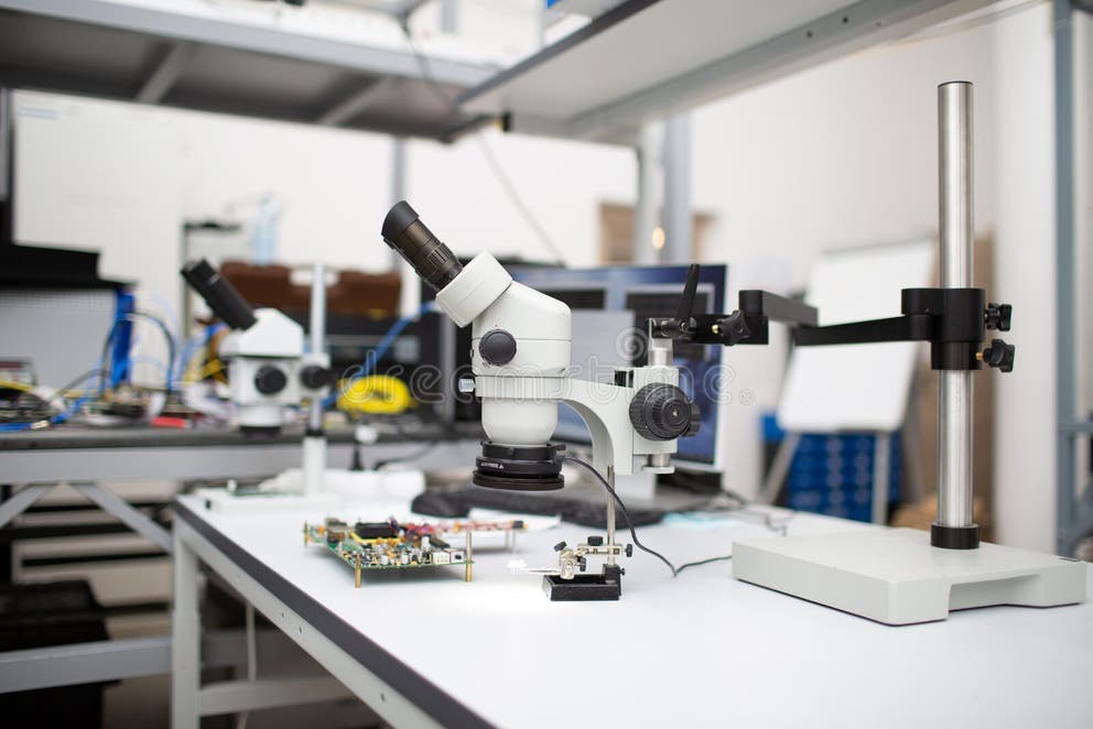 Microscope in Scientific Research Tech Laboratory on Table Stock Photo ...