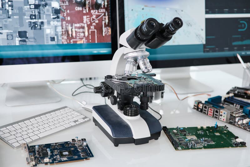Microscope of Scientific Researcher Standing on Desk Stock Photo ...