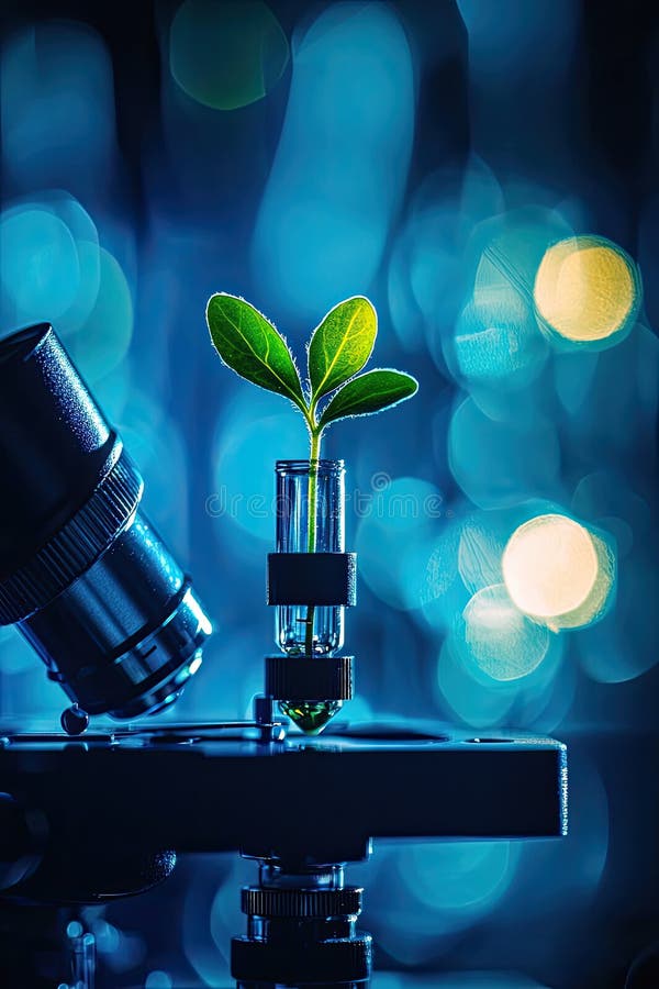 A Microscope and a Seedling in a Light Bulb. Selective Focus Stock ...