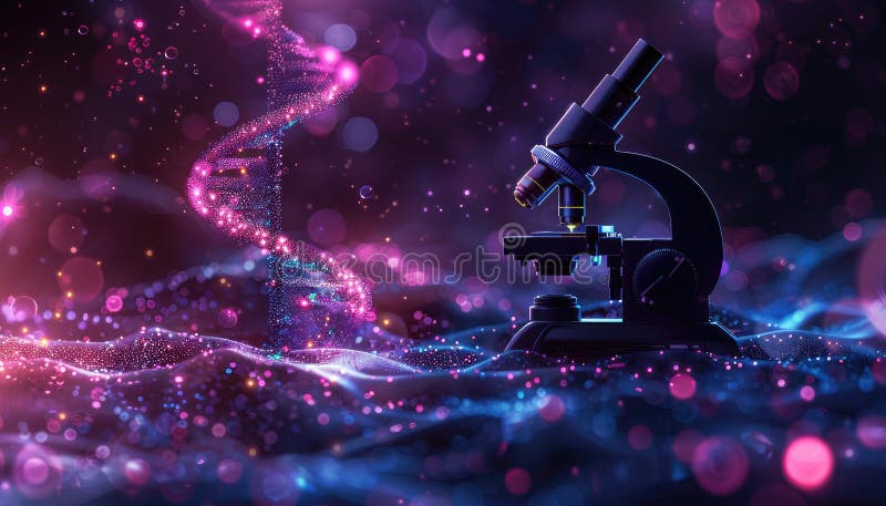A Microscope is Shown with a Blurry Background of a Pattern of Lights ...