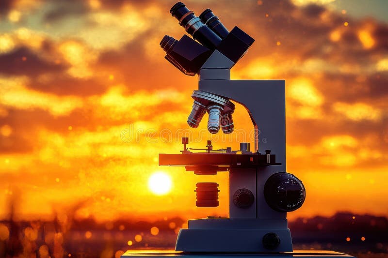 Microscope Silhouette Against Vibrant Sunset Sky Science Laboratory ...